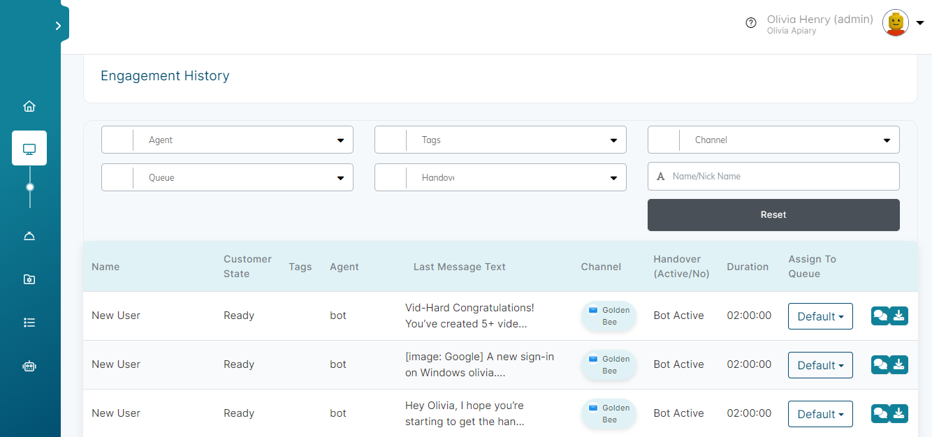 Engagement History Overview - Tactful Support Centre